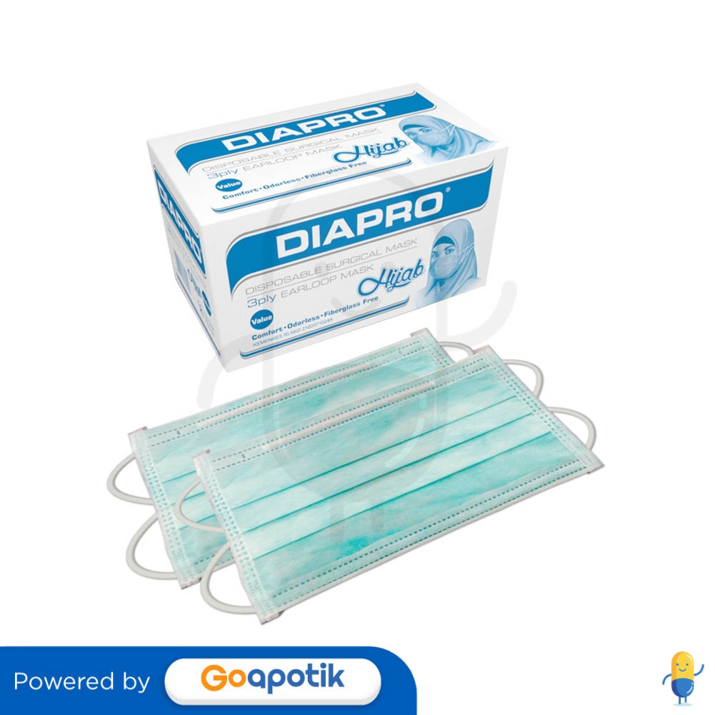 Ulasan Produk DIAPRO VALUE HIJAB NEW MASK 3PLY EARLOOP HIJAU BOX 50 PCS