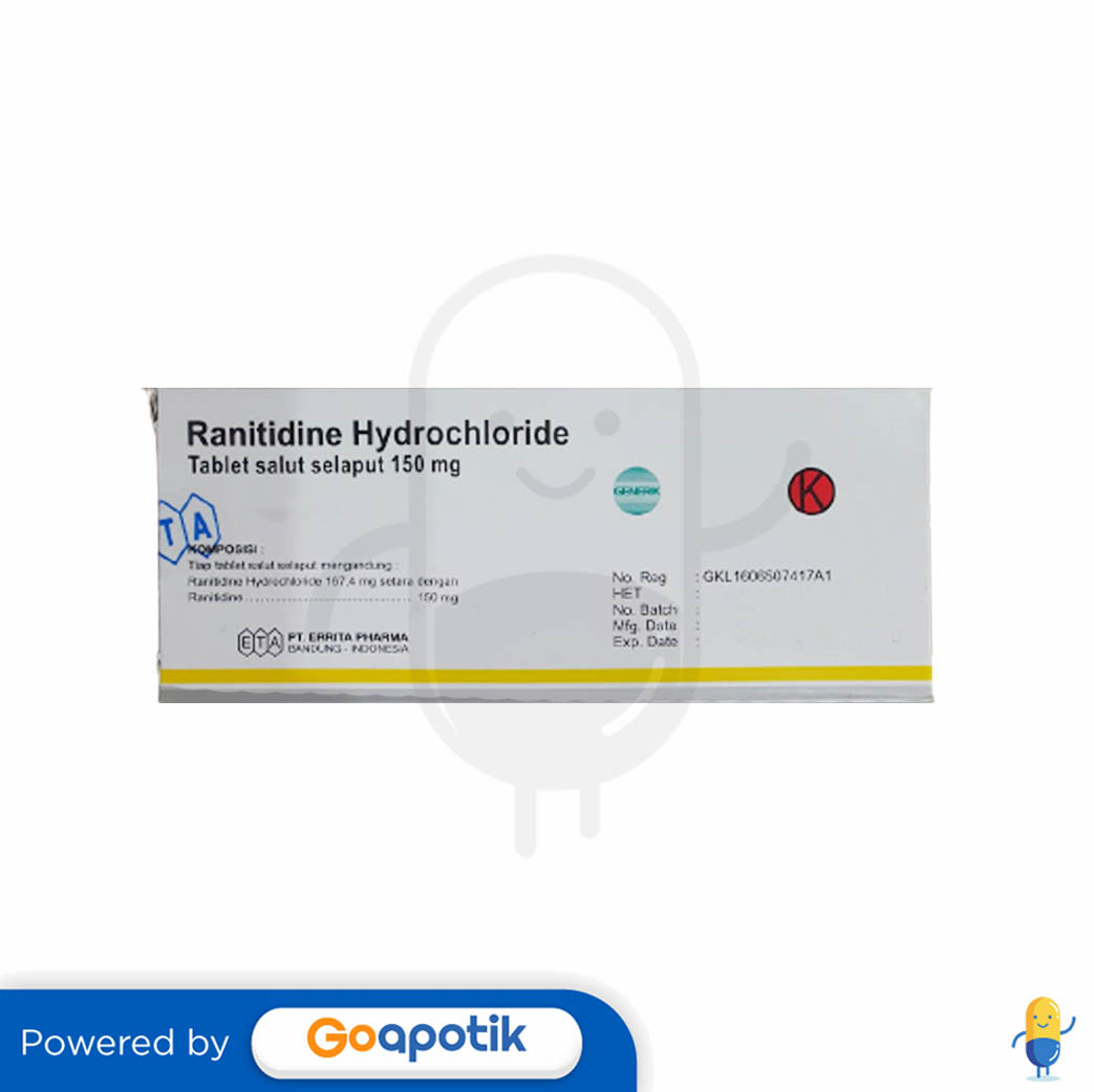 RANITIDINE HYDROCHLORIDE ERRITA 150 MG BOX 100 TABLET Kegunaan Efek RANITIDINE HYDROCHLORIDE ERRITA 150 MG BOX 100 TABLET Kegunaan Efek