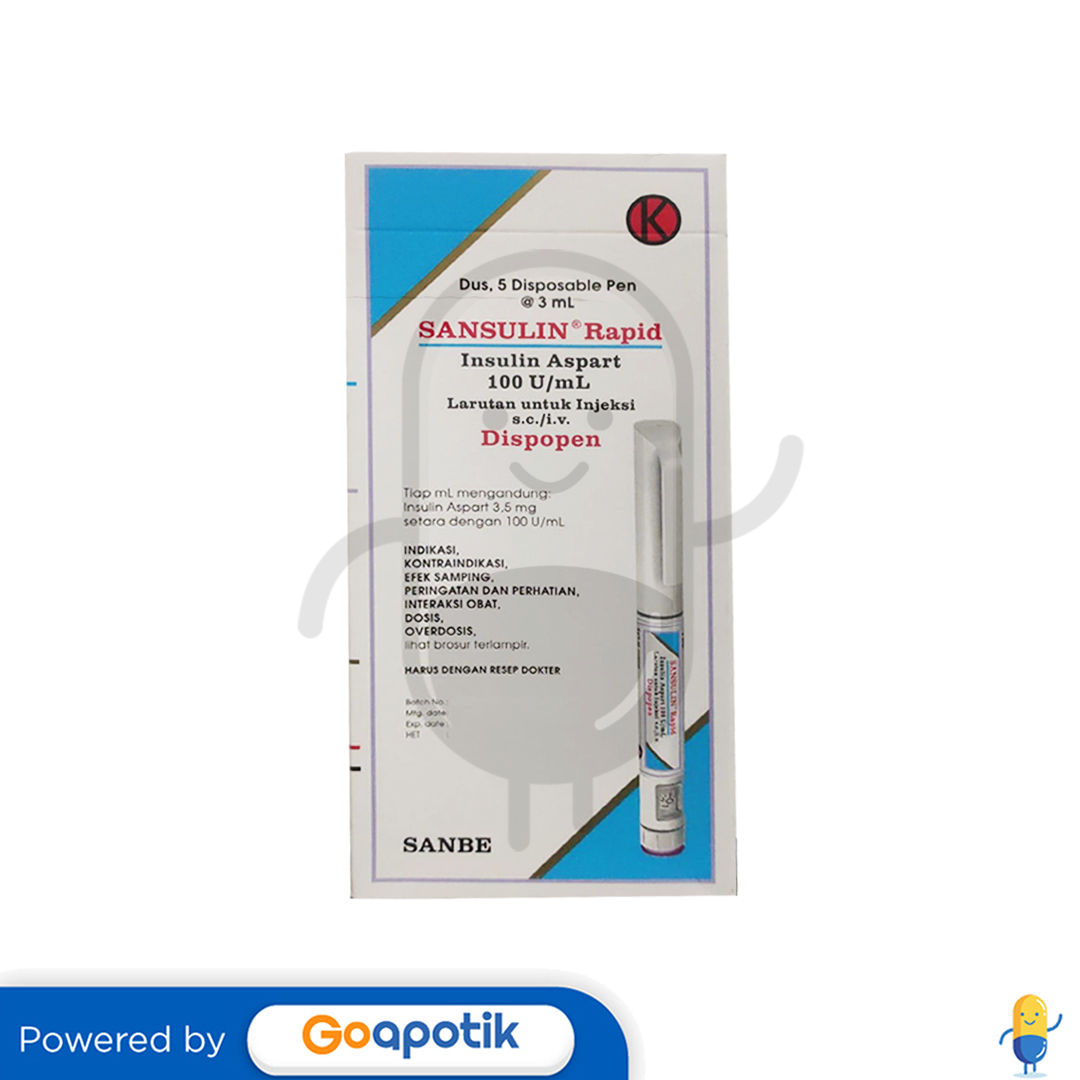 SANSULIN RAPID 100 U/ML BOX 5 DISPOSABLE PEN - Kegunaan, Efek Samping ...